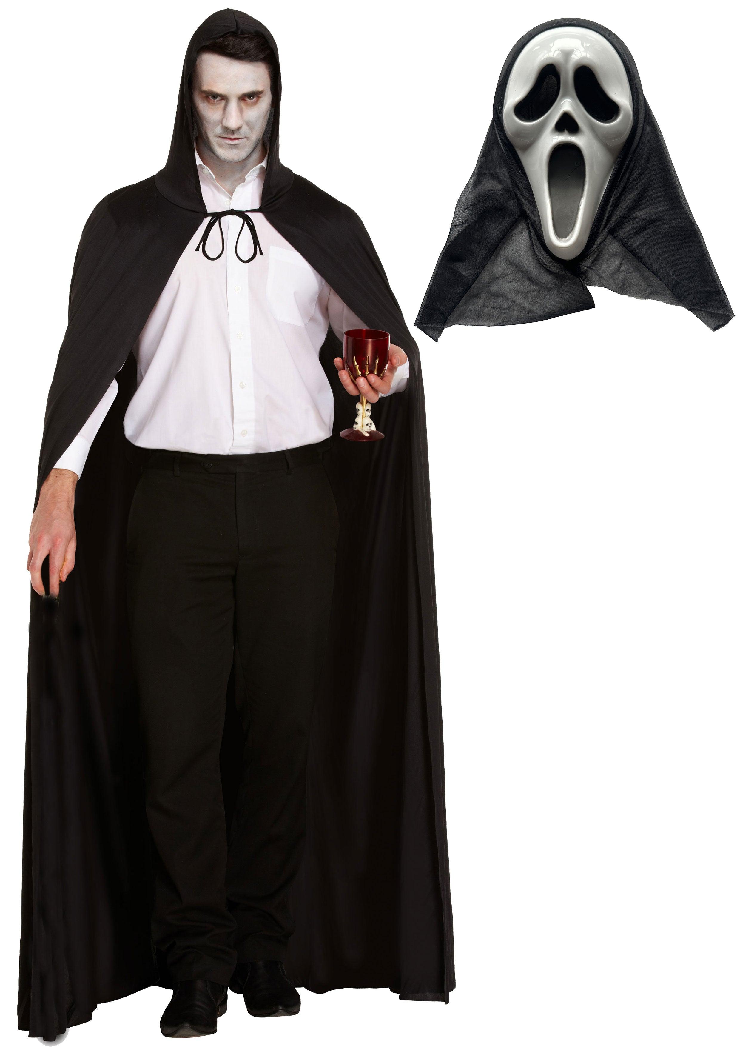 Eerily Stylish Halloween Costume Set - Long Black Cape with Hood and ...