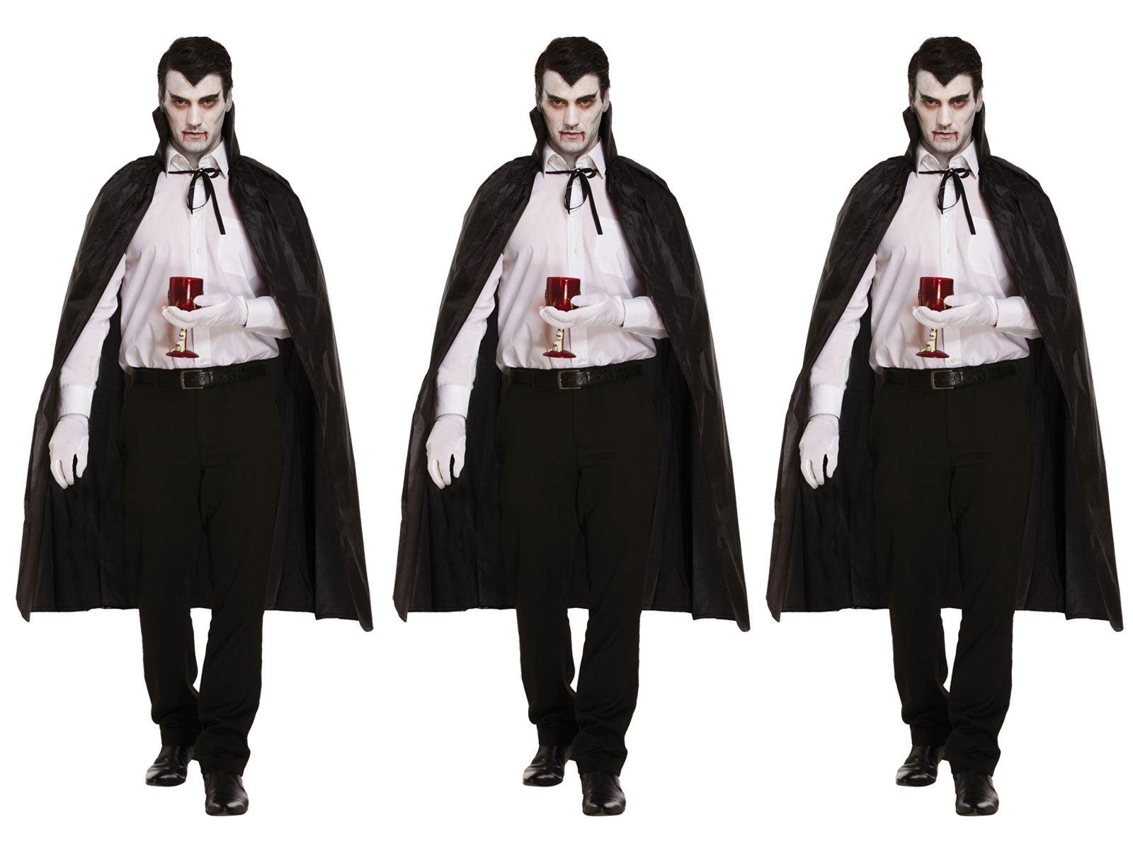 Pack of 3 Black Dracula Long Capes with Collar - Halloween Vampire ...