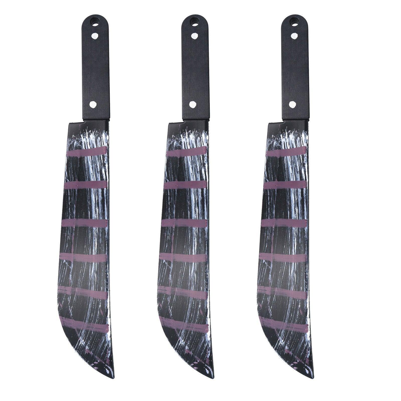 Pack of 3 Realistic Bloodied Machete Weapon Plastic - Halloween Horror ...